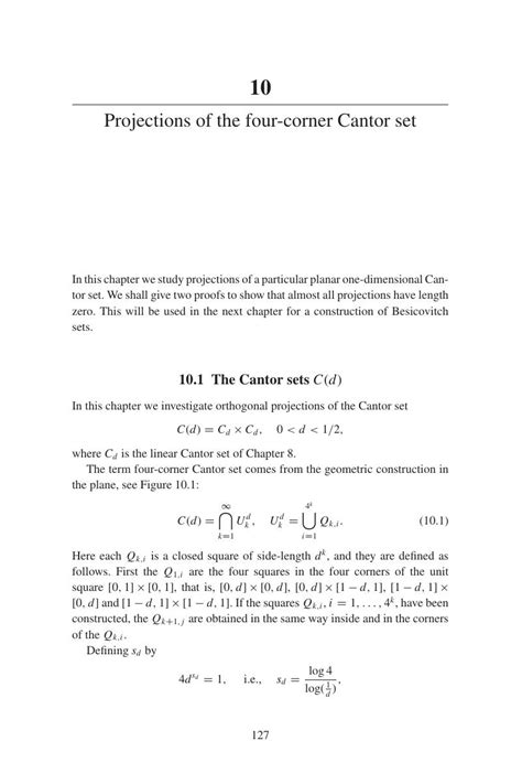 projections of the four corner cantor set chapter 10 fourier analysis and hausdorff dimension