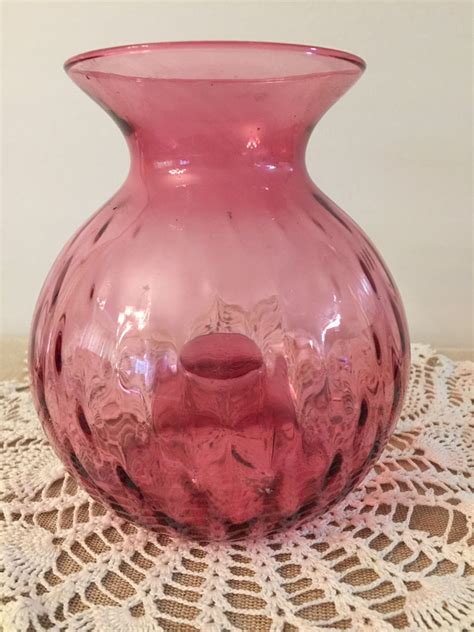 Vintage Hand Blown Cranberry Glass Vase Pilgrim Glass Art