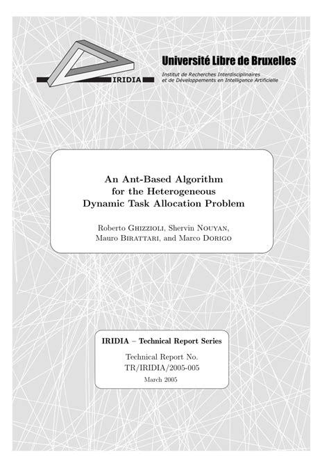 pdf an ant based algorithm for the heterogeneous dynamic task allocation problem