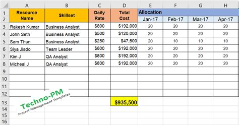 Resource Allocation Matrix Template