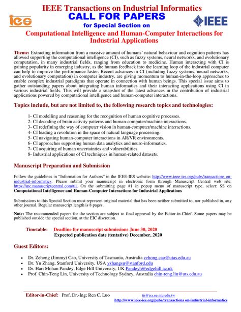 pdf ieee transactions on industrial informatics call for papers for special section on
