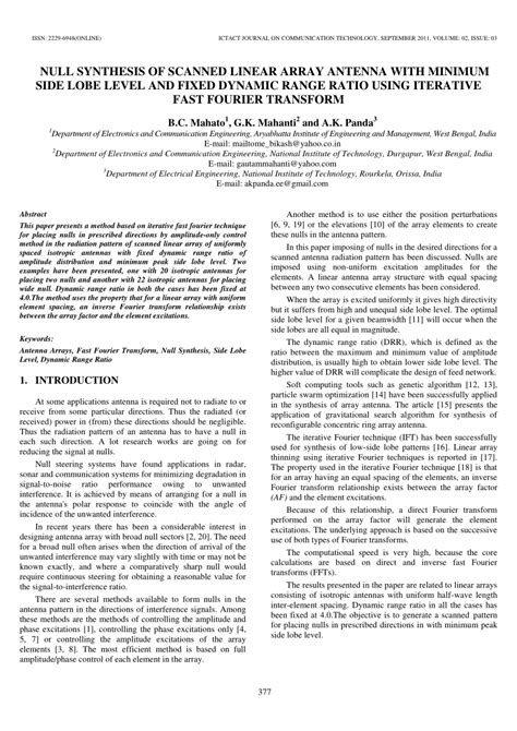 pdf synthesis of linear array antenna with uniform side lobe level and fixed dynamic range