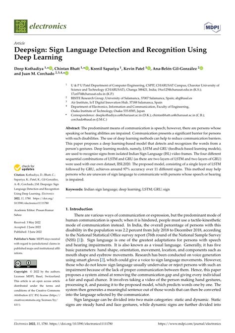 pdf deepsign sign language detection and recognition using deep learning