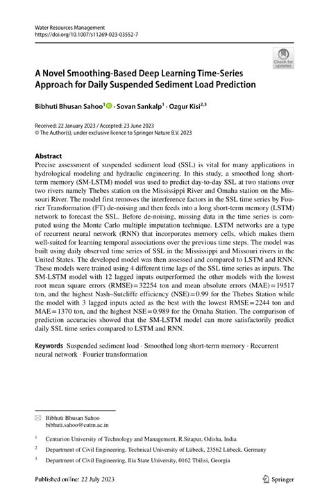 pdf a novel smoothing based deep learning time series approach for daily suspended sediment