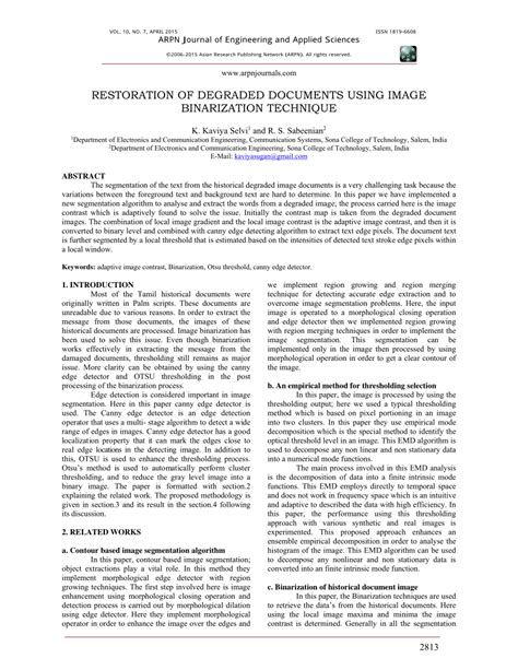 pdf restoration of degraded documents using image binarization technique
