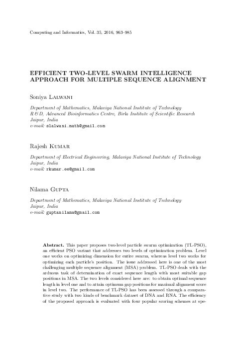 efficient two level swarm intelligence approach for multiple sequence alignment computing and
