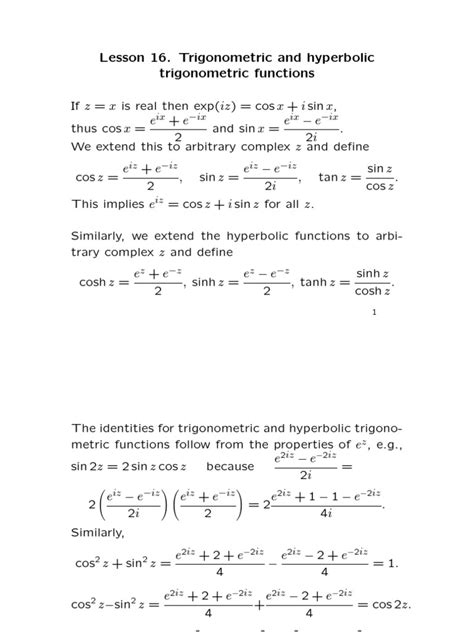 lesson 16 trigonometric and hyperbolic trigonometric functions pdf trigonometric functions