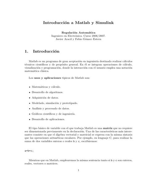 introducción a matlab y simulink 1 introducción