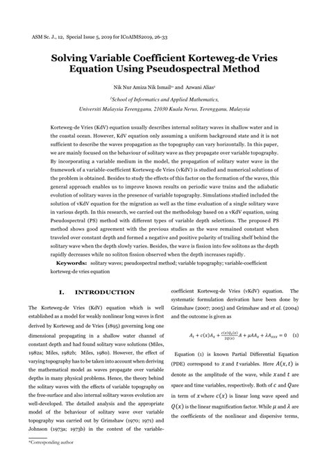 pdf solving variable coefficient korteweg de vries equation using pseudospectral method