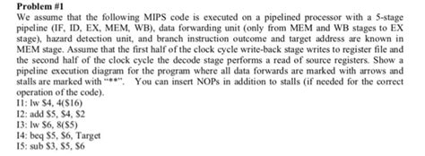 solved problem 1 we assume that the following mips code