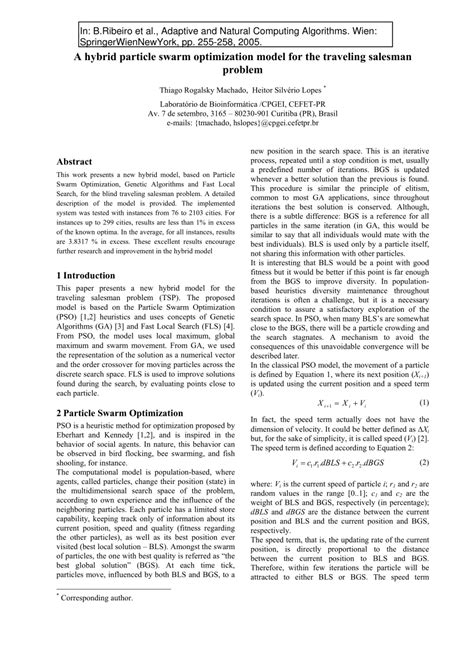 pdf a hybrid particle swarm optimization model for the traveling salesman problem