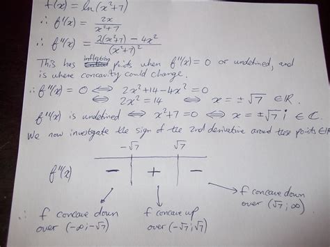 how do you determine whether the function f x ln x 2 7 is concave up or concave down and
