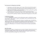 Carbohydrates Function And Recommended Range Docx Four Functions Of