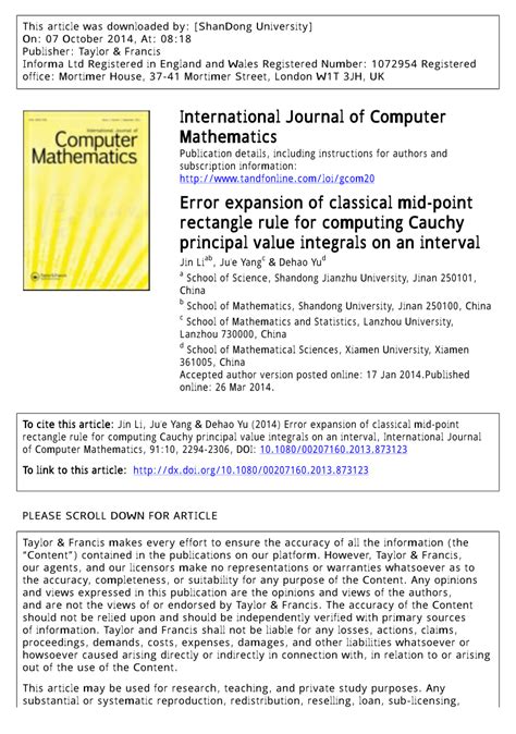 pdf error expansion of classical mid point rectangle rule for computing cauchy principal value