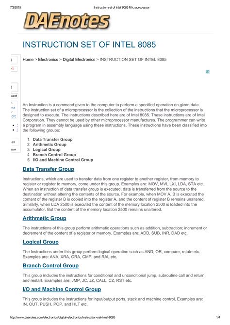 instruction set of intel 8085 microprocessor pdf