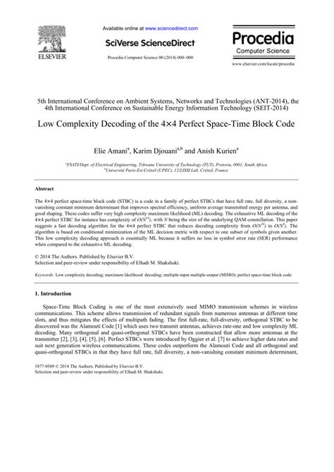 pdf low complexity decoding of the 4x4 perfect space time block code