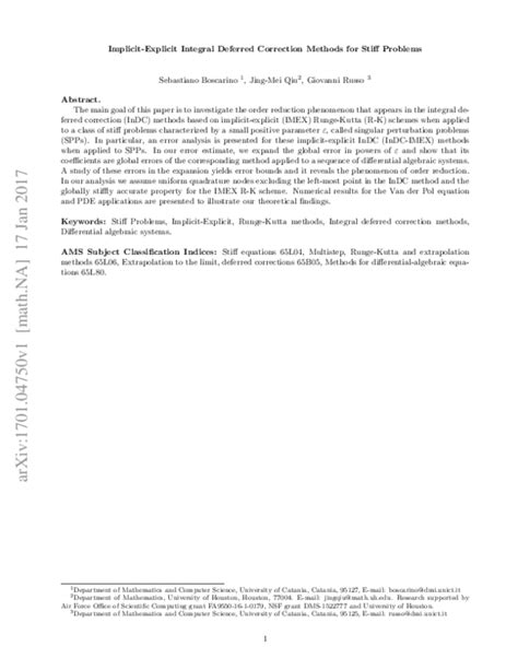 pdf implicit explicit integral deferred correction methods for stiff problems giovanni russo
