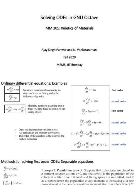 lecture 5 part 2 solving odes in gnu octave pdf ordinary differential equation equations