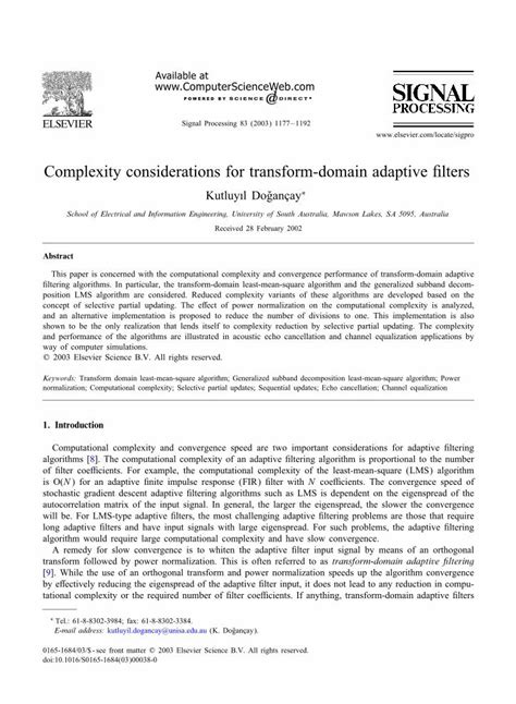 pdf complexity considerations for transform domain adaptive filters dokumen tips