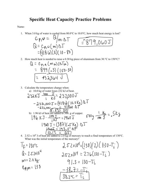 Heat And Heat Calculations Worksheets