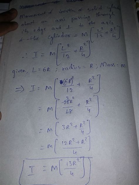 Moment Of Inertia Of A Uniform Horizontal Solid Cylinder Of Mass M