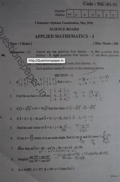 applied mathematics 1 diploma previous year question papers april may 2010 noteshunt