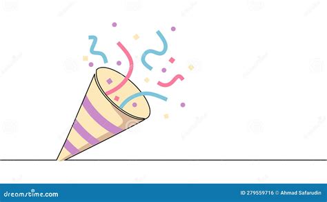 Party Popper One Continuous Line Drawing Confetti Icon Object