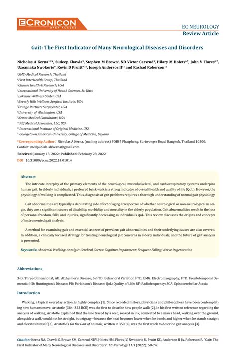 pdf gait the first indicator of many neurological diseases and disorders