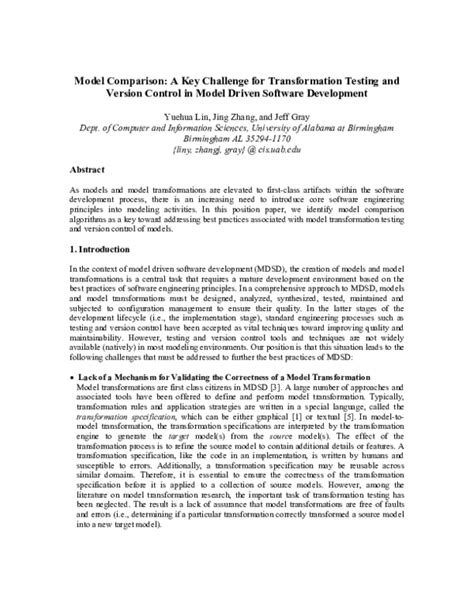 pdf model comparison a key challenge for transformation testing and version control in model