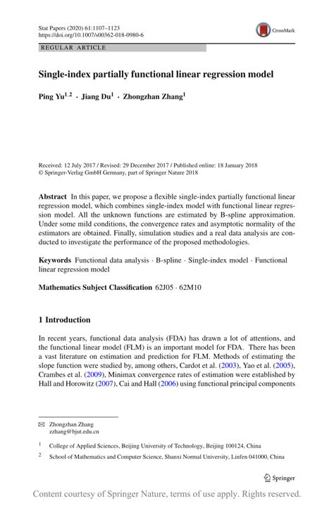 single index partially functional linear regression model request pdf