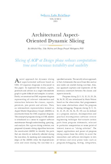 pdf architectural aspect oriented dynamic slicing siba mishra