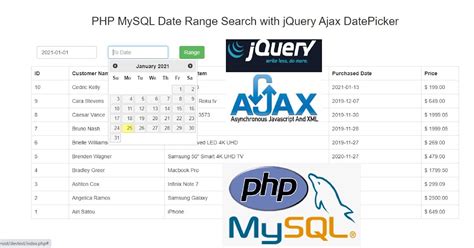 php mysql date range search with jquery ajax datepicker tutorial101