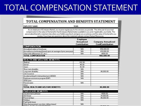 Total Compensation Statement Total Rewards Employee Benefits Pay HR