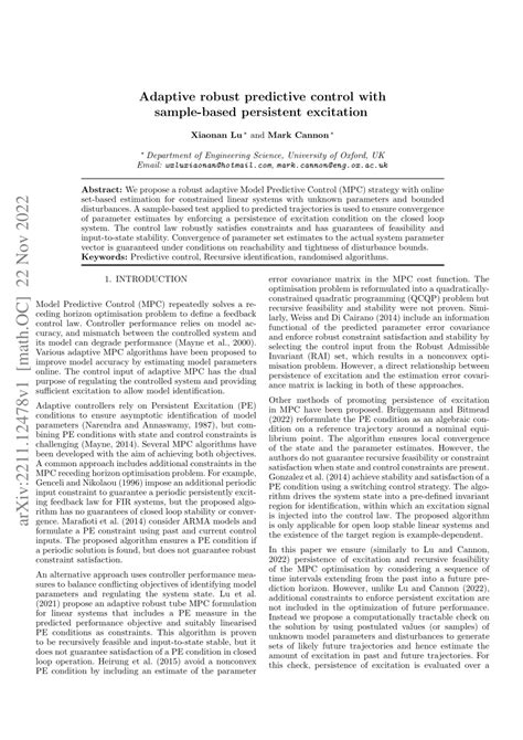 pdf adaptive robust predictive control with sample based persistent excitation