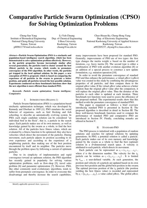 pdf comparative particle swarm optimization cpso for solving optimization problems
