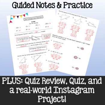 Pythagorean Theorem Bundle Notes QR Task Cards Review Quiz Project