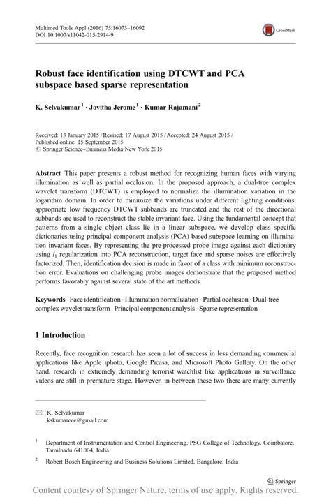 robust face identification using dtcwt and pca subspace based sparse representation request pdf