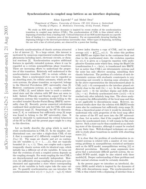 pdf synchronization in coupled map lattices as an interface depinning