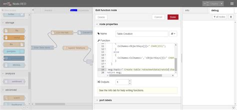 create a table in postgresql using node red stack overflow