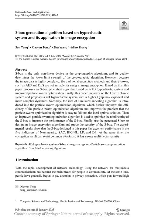 s box generation algorithm based on hyperchaotic system and its application in image encryption