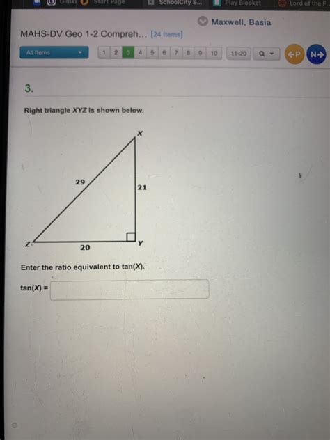 given right triangle xyz what is the value of tany 12