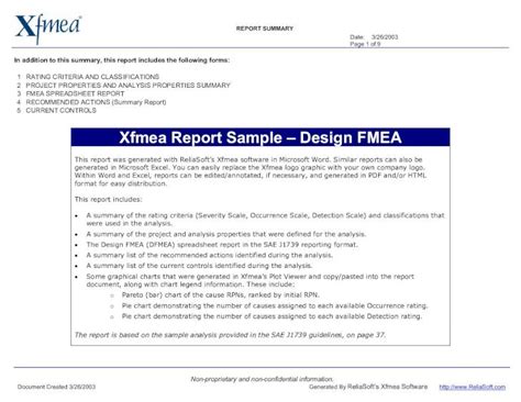 PDF Xfmea Report Sample Design FMEA Elsmar Cove Examples