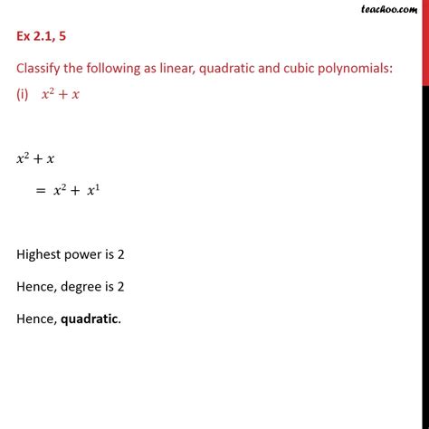 ex 2 1 5 classify as linear quadratic and cubic polynomials