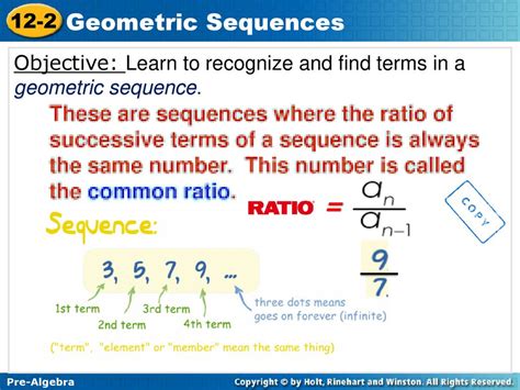 objective learn to recognize and find terms in a geometric sequence ppt download