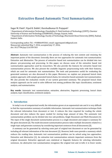 pdf extractive based automatic text summarization