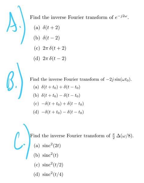 solved find the inverse fourier transform of e j2w a a