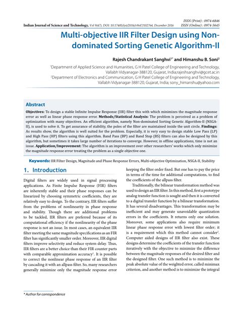 pdf multi objective iir filter design using nondominated sorting genetic algorithm ii