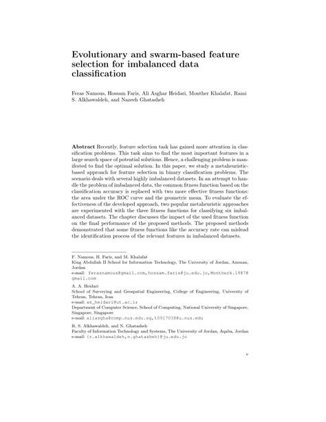 pdf evolutionary and swarm based feature selection for imbalanced data classification