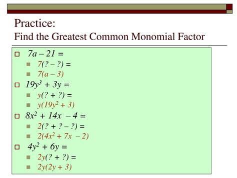 factoring monomials worksheet with answers