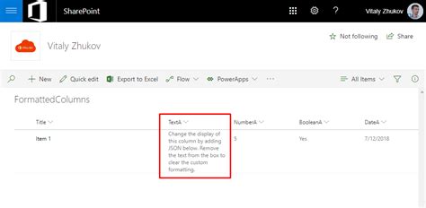 sharepoint online column json formatting